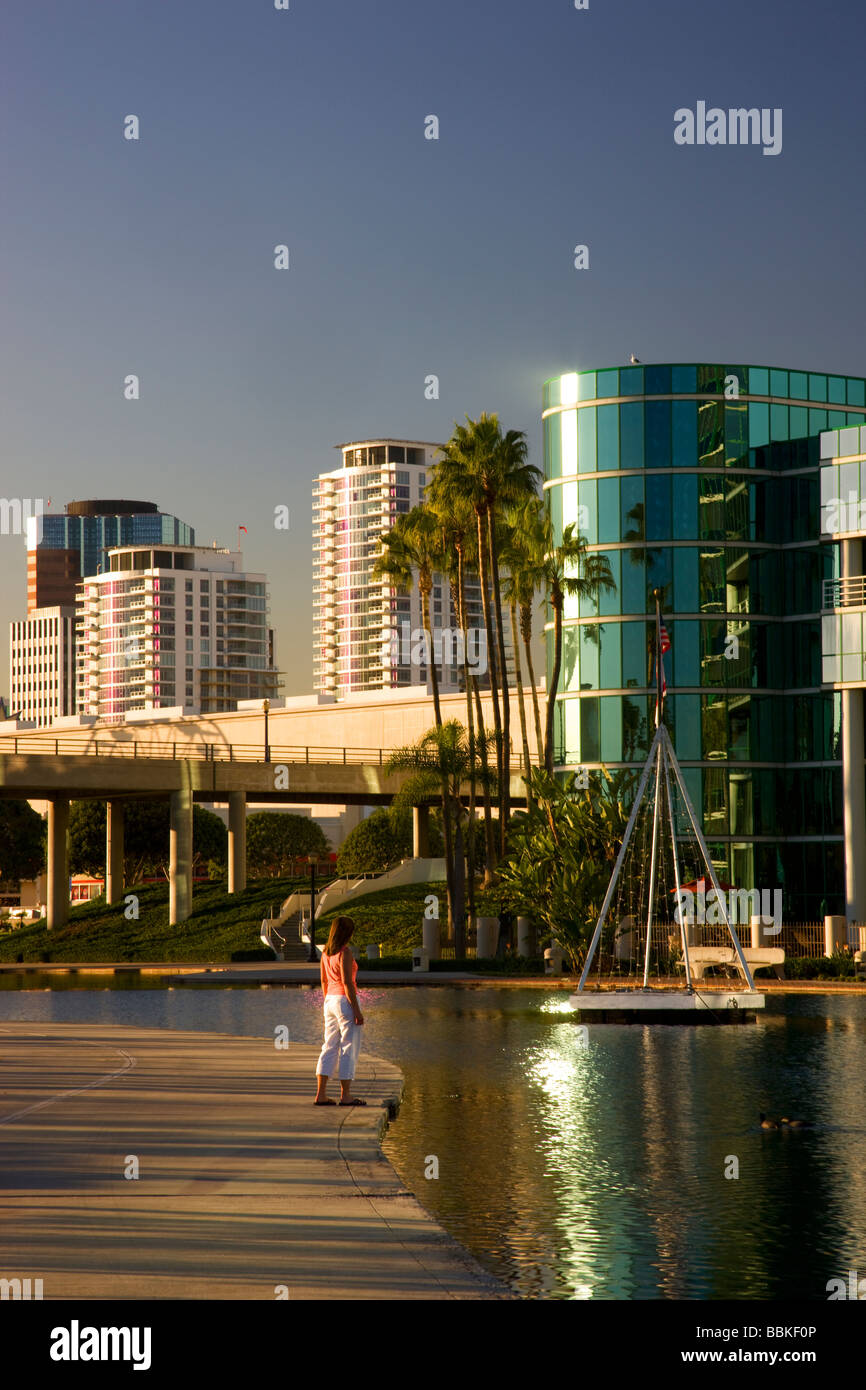 A visitor enjoys Rainbow Lagoon Park Waterfront Center Long Beach ...