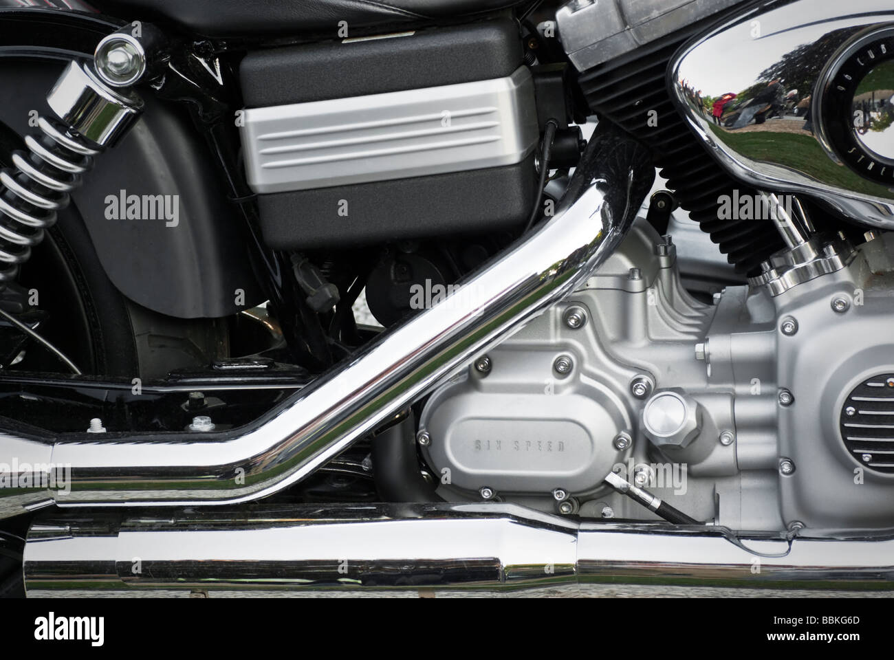 Side view of a Harley Davidson motorcycle showing engine section Stock ...