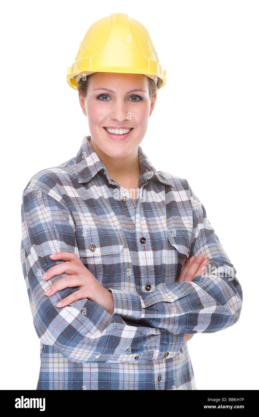 Full isolated studio picture from a young construction worker Stock ...