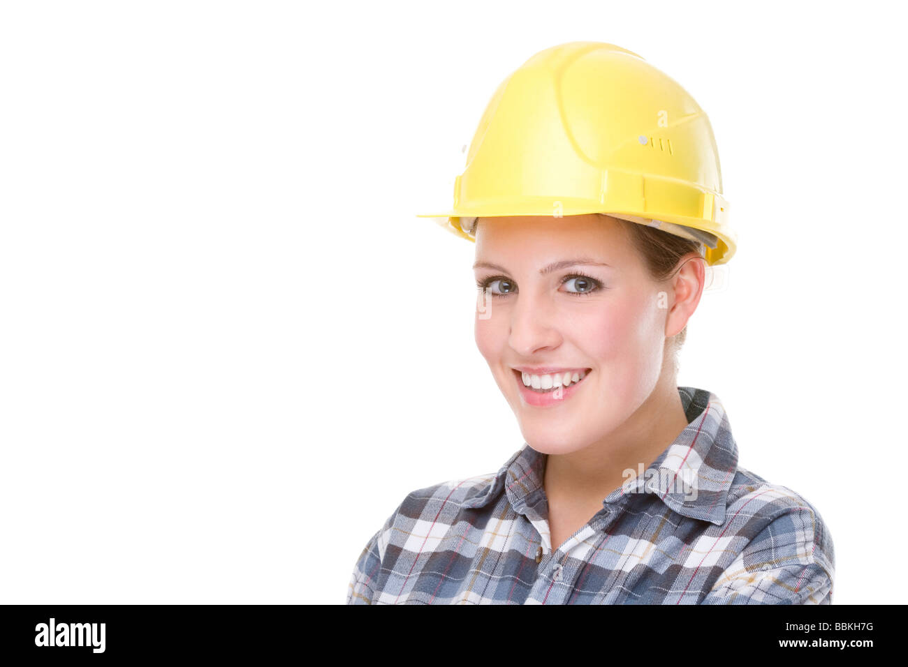 Full isolated studio picture from a young construction worker Stock ...