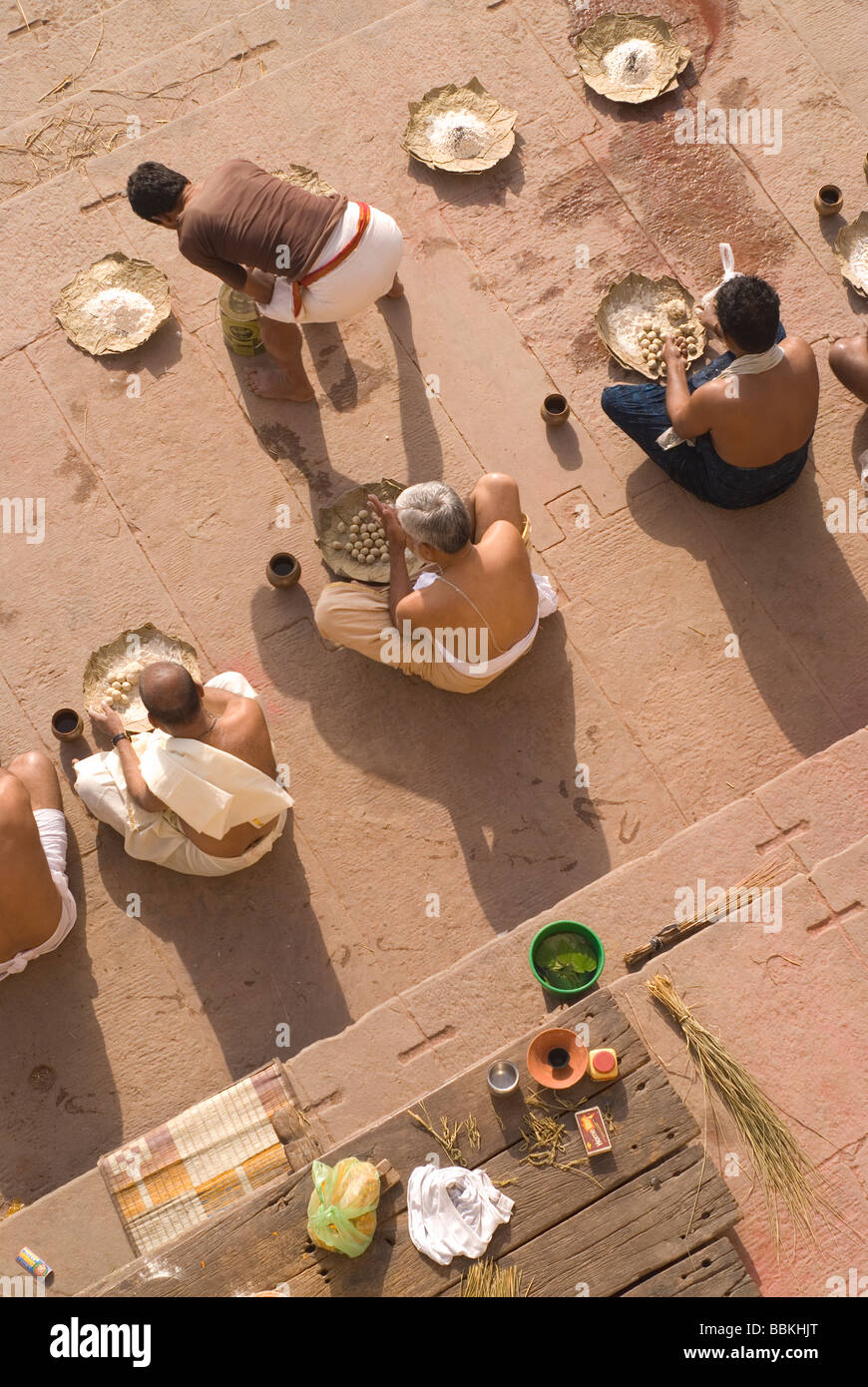 Brahmins doing their job - performing a religious ritual (preparing ...