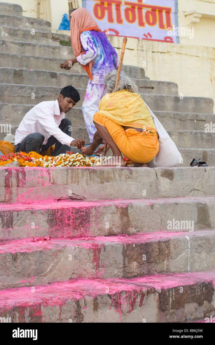 Painted steps. After the Holi festival everything is painted! Varanasi ...