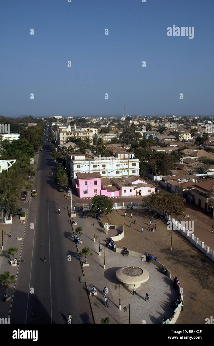 View from Arch 22 along Independence Drive main thoroughfare of Banjul ...