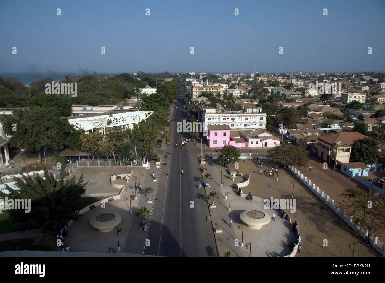 View from Arch 22 along Independence Drive main thoroughfare of Banjul ...