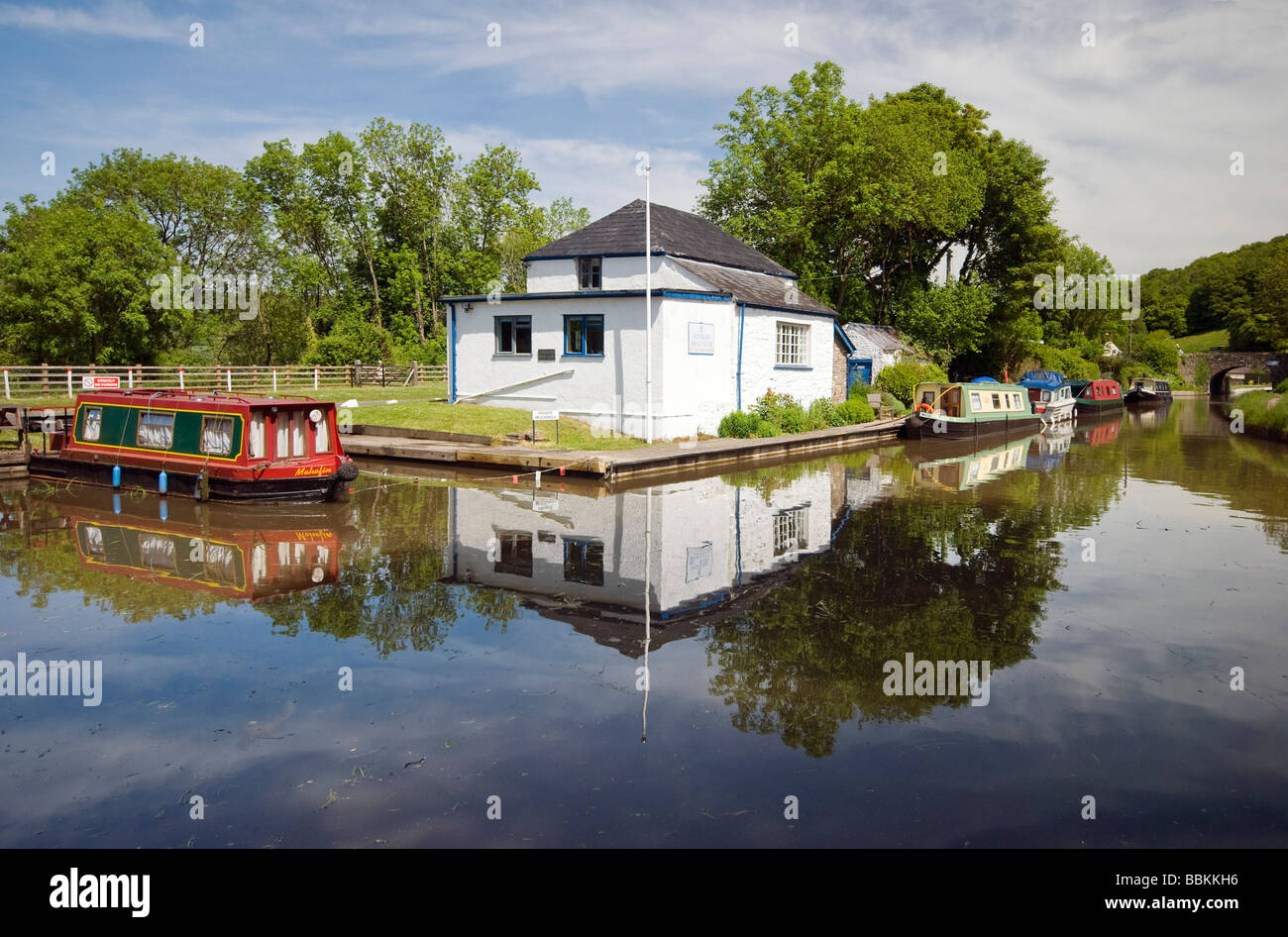 Narrow boats and moorings on the Monmouthshire and Brecon canal at ...