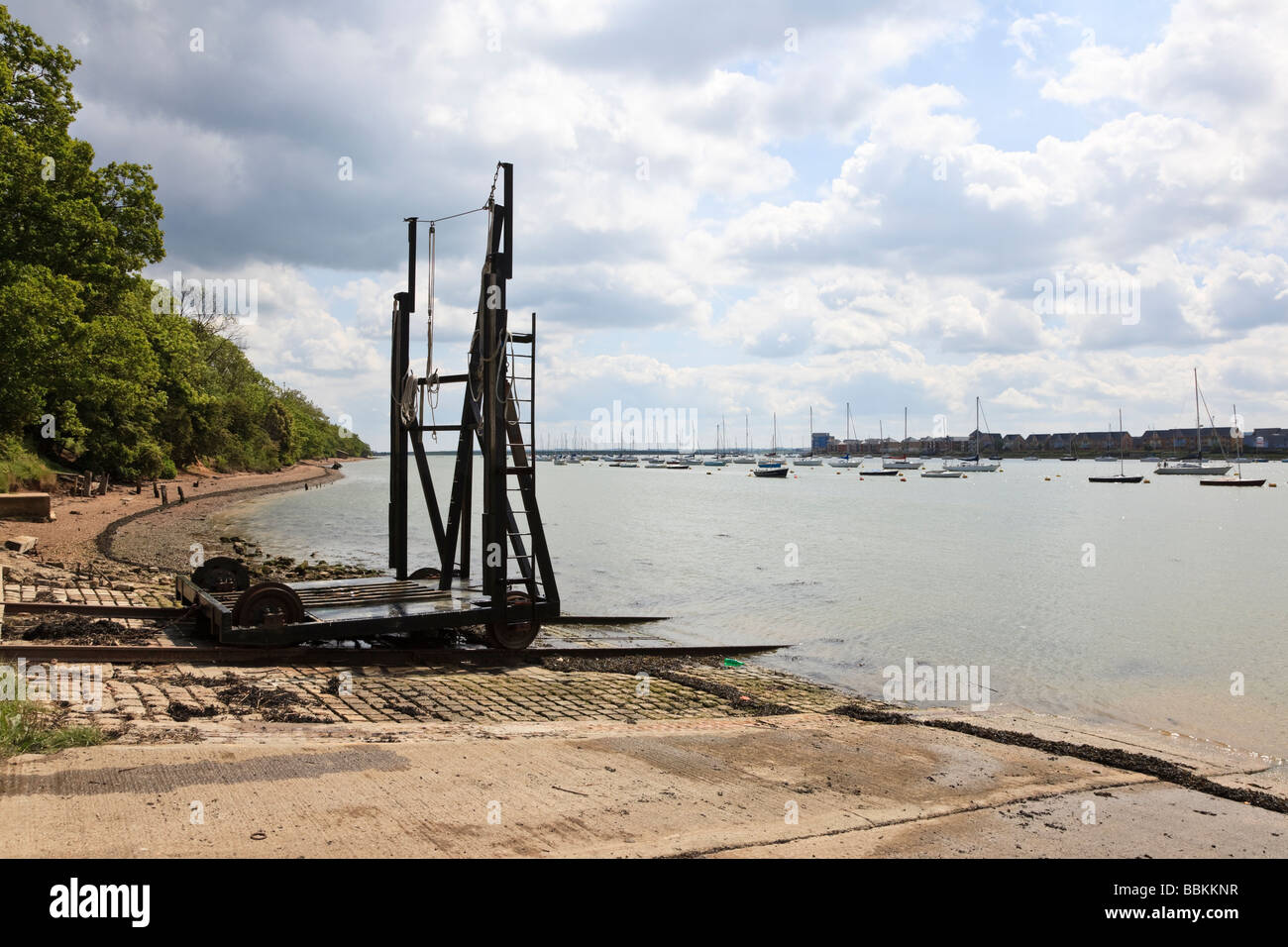A launching cradle sits on the Hard at Medway Yacht club on the River ...