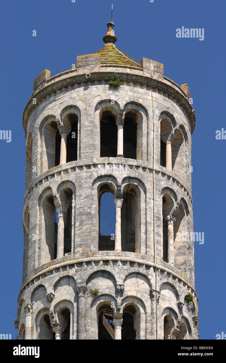 Romanesque tower Saint Theodorite cathedral Uzes Languedoc-Roussillon ...