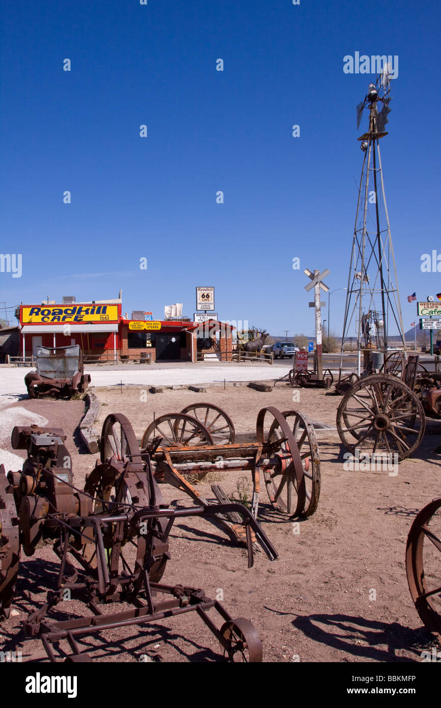 Old agricultural implements outside the Roadkill Cafe, Seligman, Route ...
