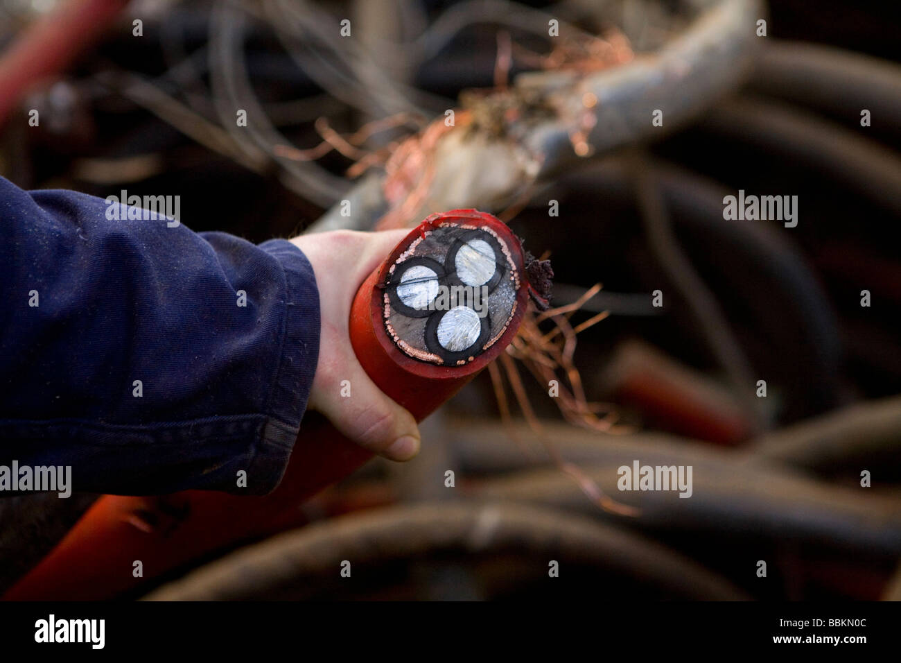Recycling of electricity cables The wires are being shredded and then ...