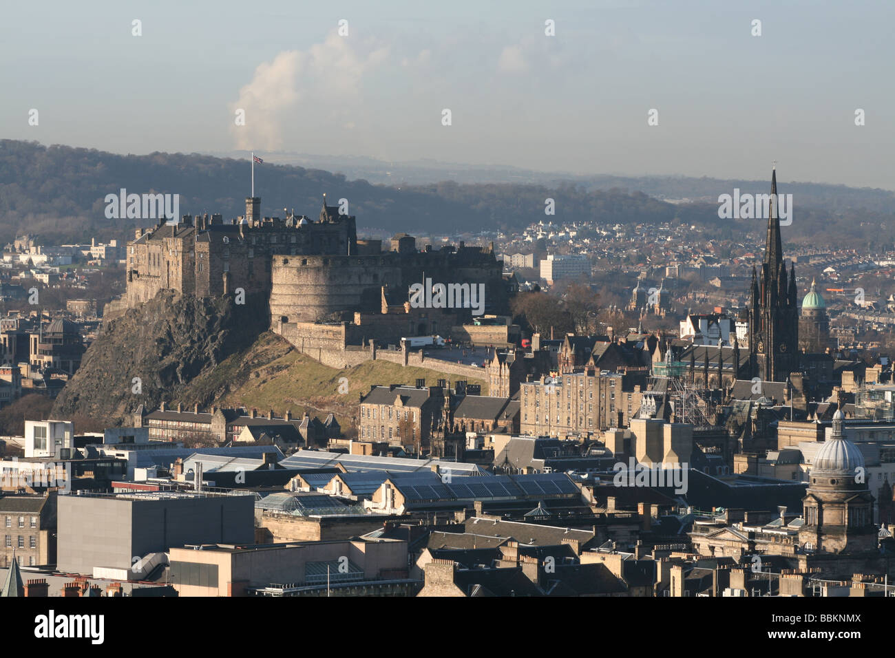 elevated view of Edinburgh castle from Holyrood park Edinburgh Scotland ...