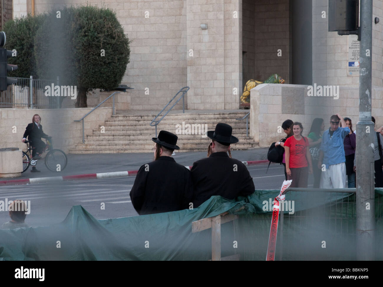 Israel Jerusalem Jewish orthodox community two Orthodox Jews waiting at ...