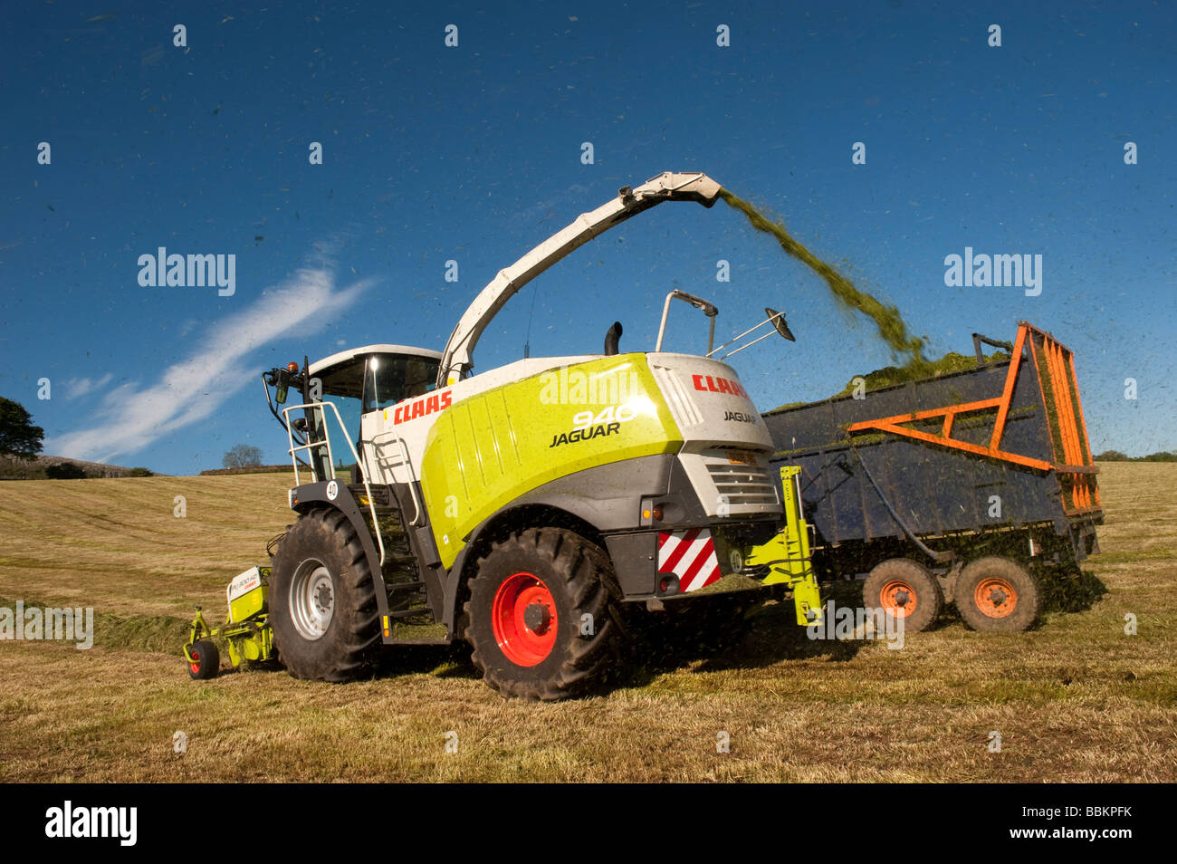 Claas 940 self propelled forage harvestor working in field Filling ...