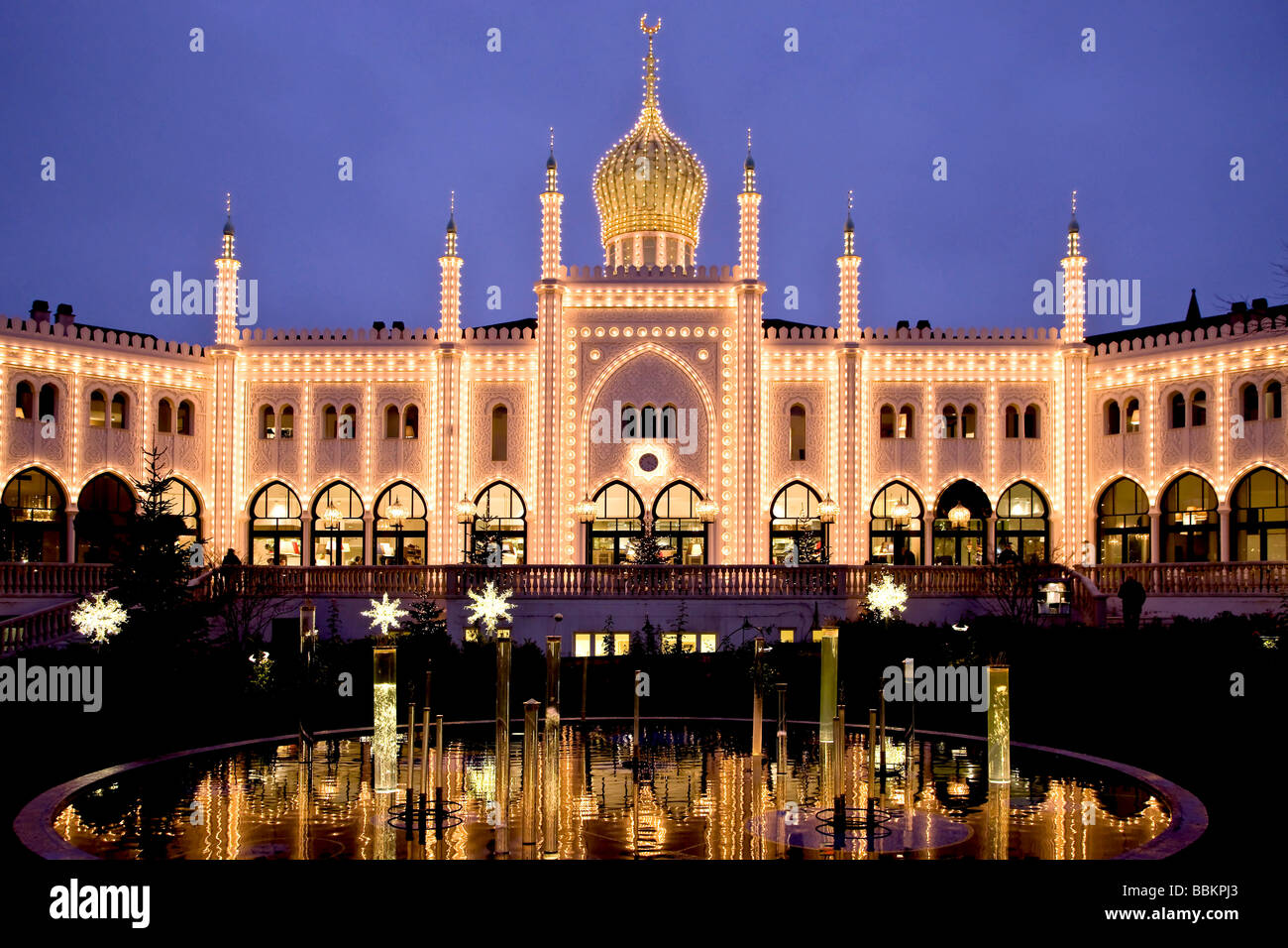 Christmas illuminated restaurant Nimb in Tivoli, Copenhagen, Denmark ...