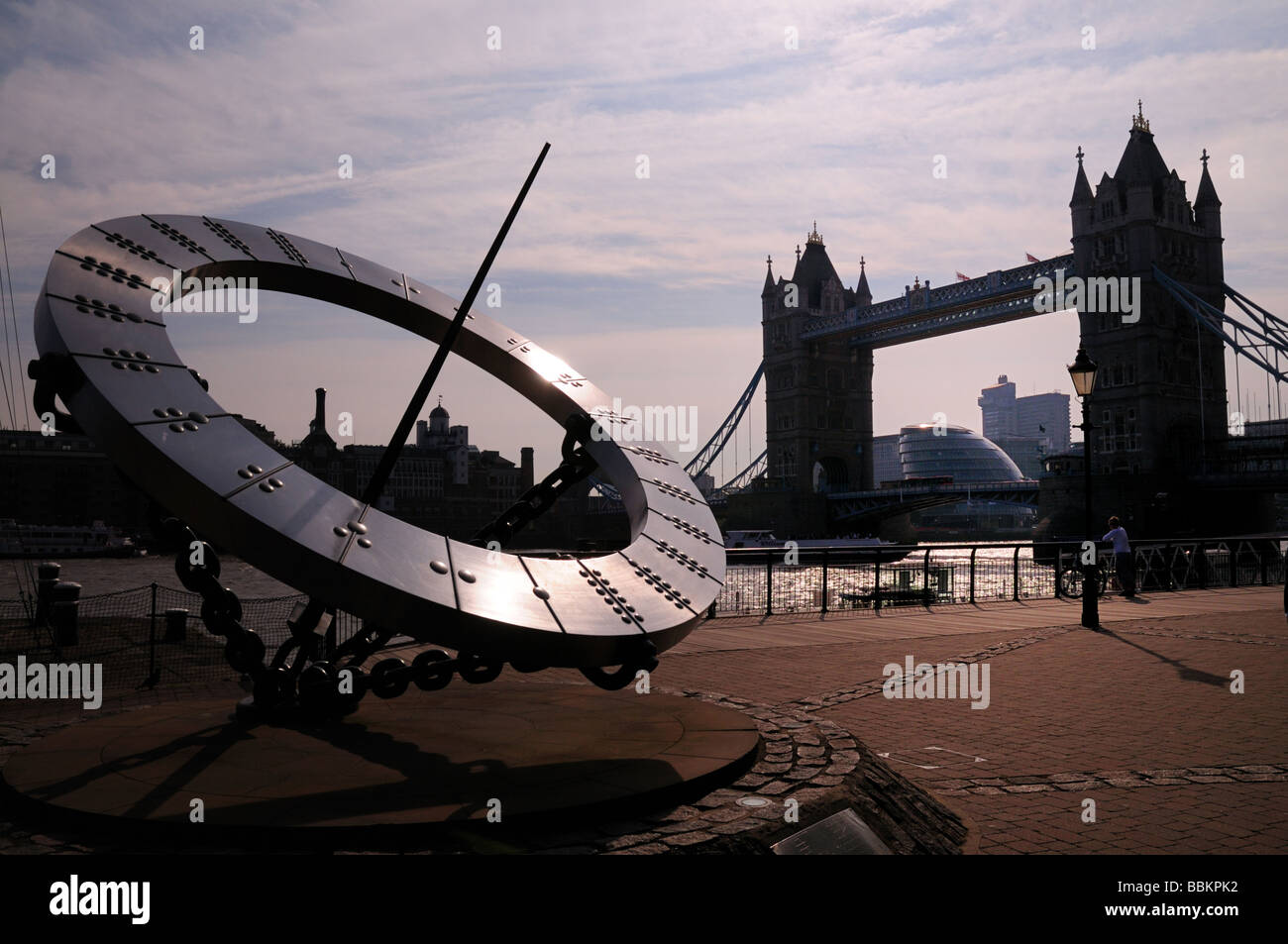 Sun-Dial and Tower Bridge, London, England Stock Photo - Alamy