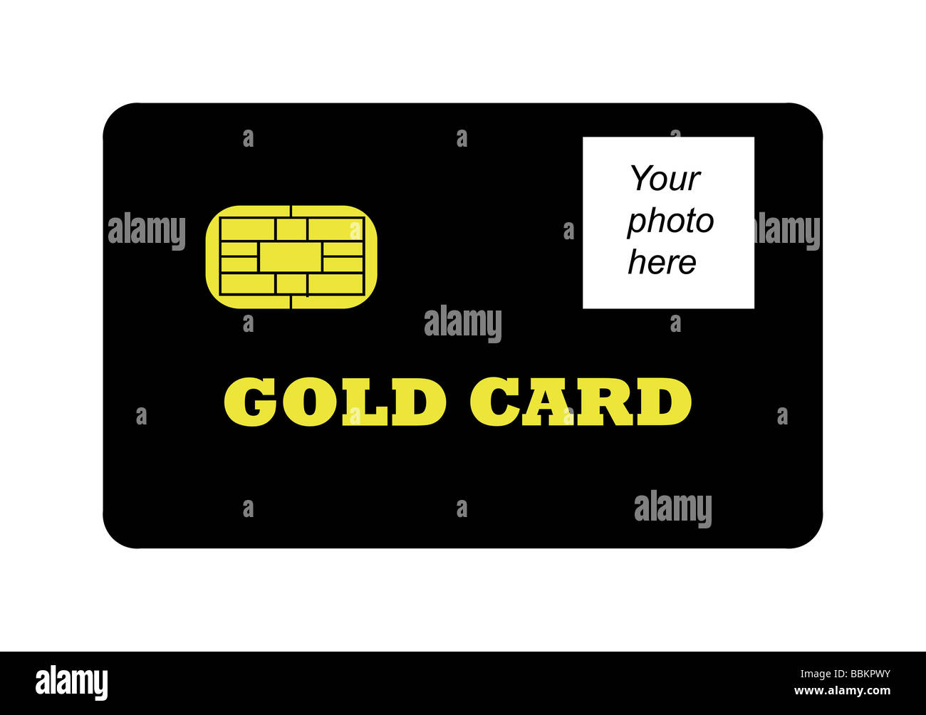 Gold credit card with biometric strip and space for photograph isolated ...