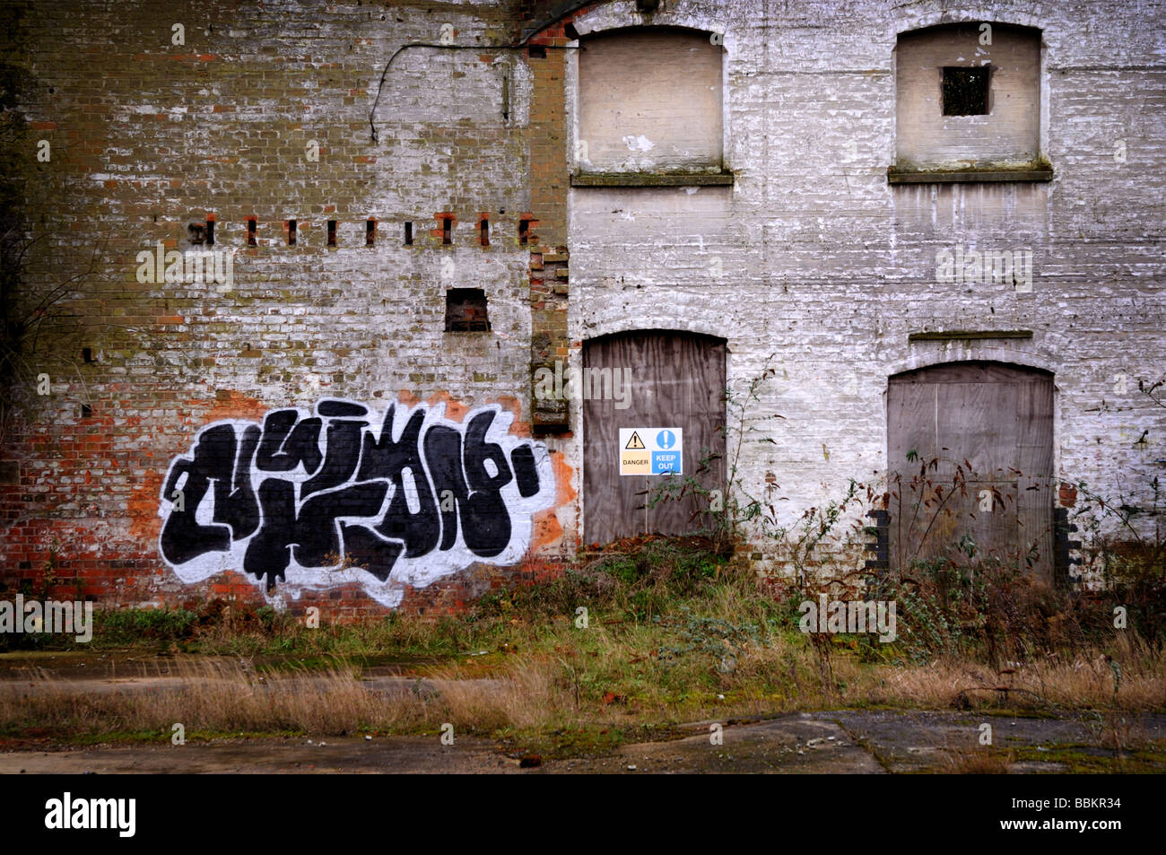 Graffiti on old abandoned building ready to be demolished as part of ...