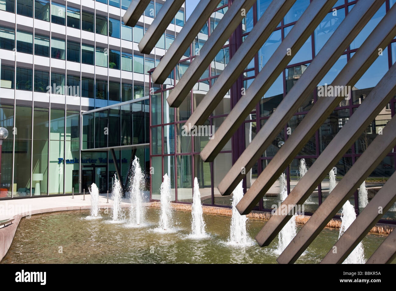 Fountain in front of the City-Hochhaus skyscraper of the DZ Bank, also ...