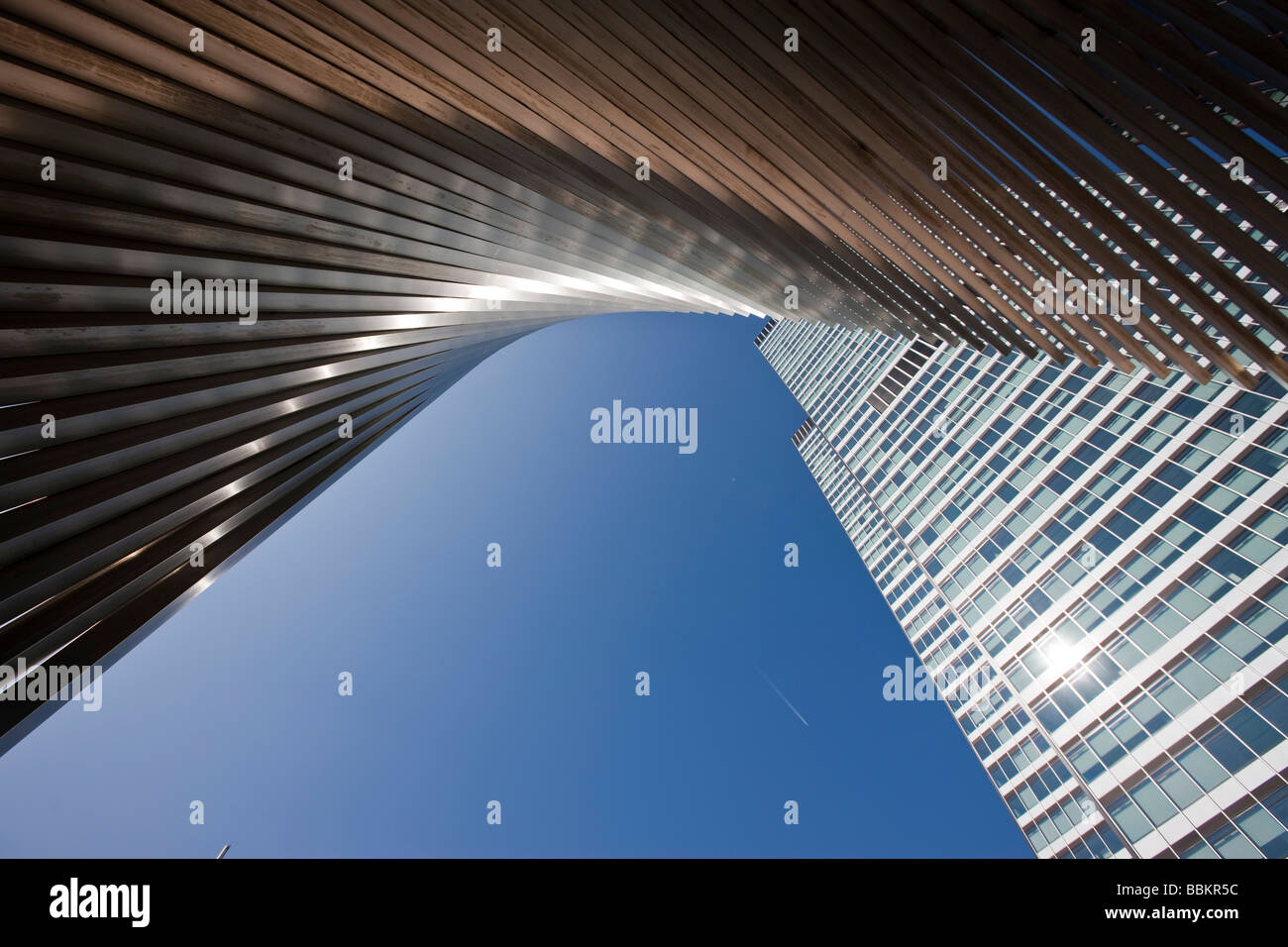 The 142 m high City-Hochhaus skyscraper of the DZ Bank, also called ...