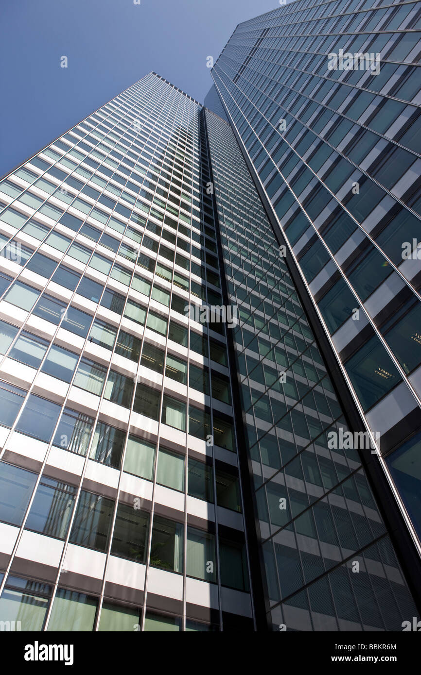 The 142 m high City-Hochhaus skyscraper of the DZ Bank, also called ...