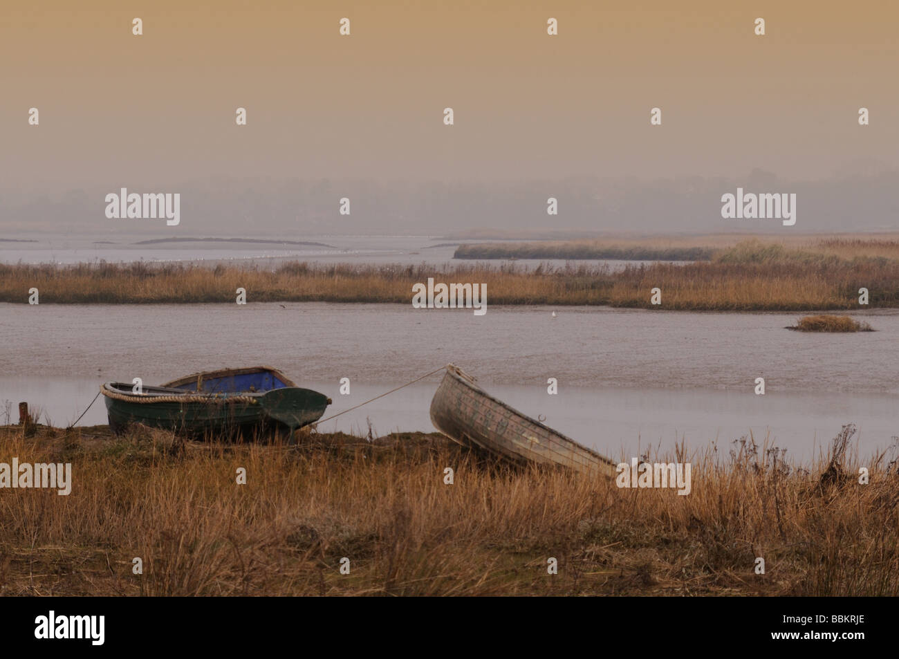 River misty boats hi-res stock photography and images - Alamy