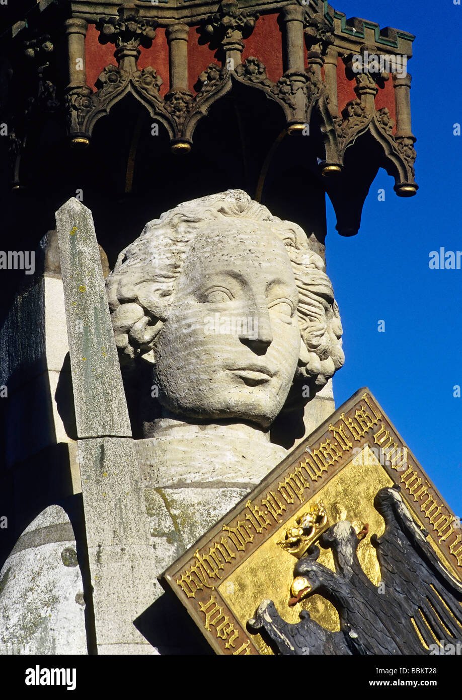 Head of the medieval Roland statue, Bremen Roland, symbol for justice ...