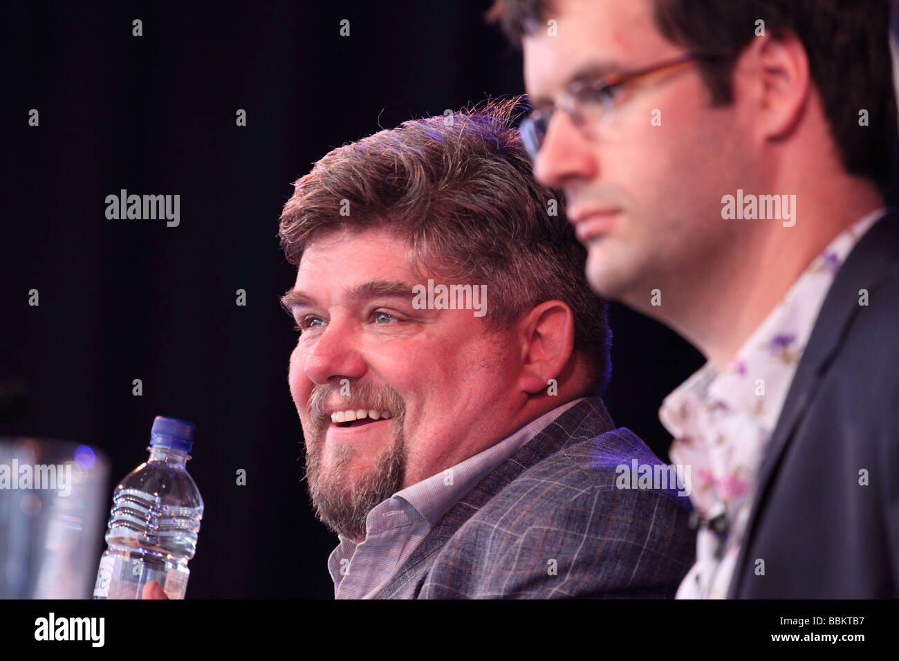 Comedian Andre Vincent on stage with Marcus Brigstocke at the Hay ...