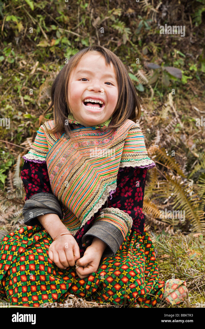 Flower Hmong child giggling near Bac Ha in North Vietnam Stock Photo ...