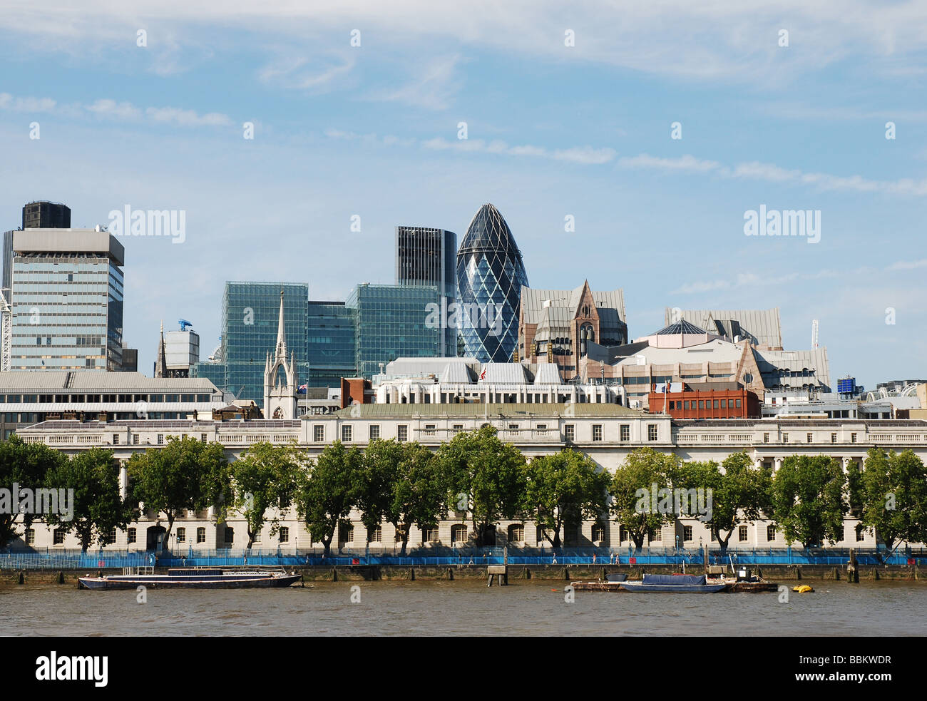 London city skyline including the famous Gherkin building and the river ...