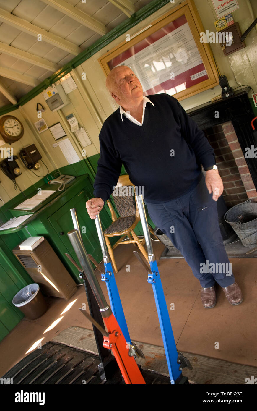 Ted, the Signalman, in Signal Box, Watercress Line, Alresford ...