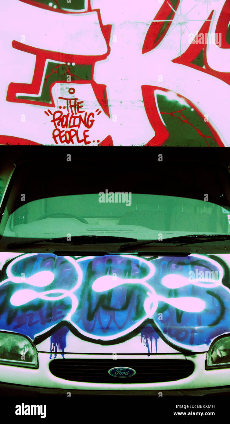 Front of Van covered by graffiti Stock Photo - Alamy