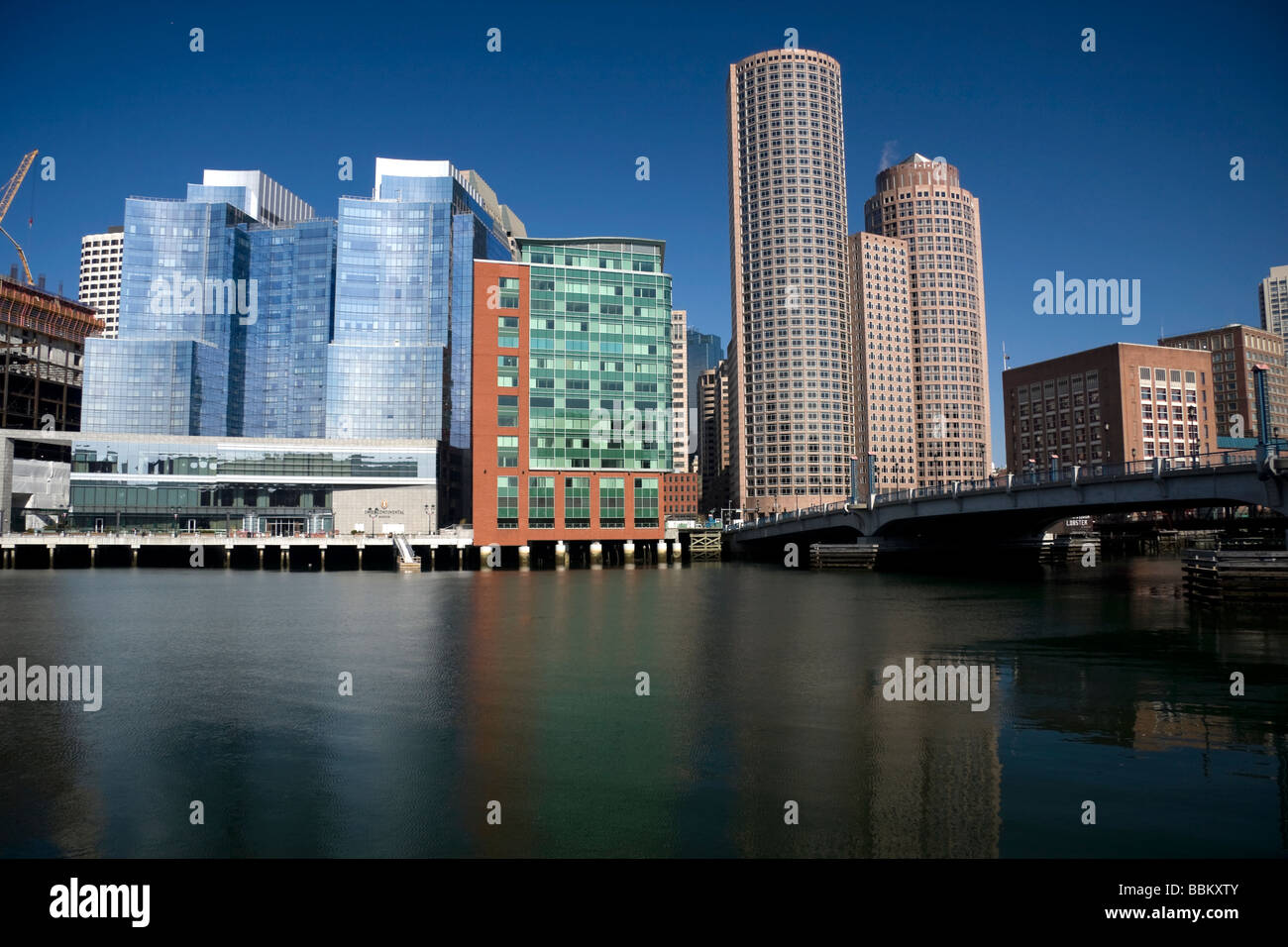 Boston Inner Harbor City Skyline taken across Fort Point Channel Stock ...