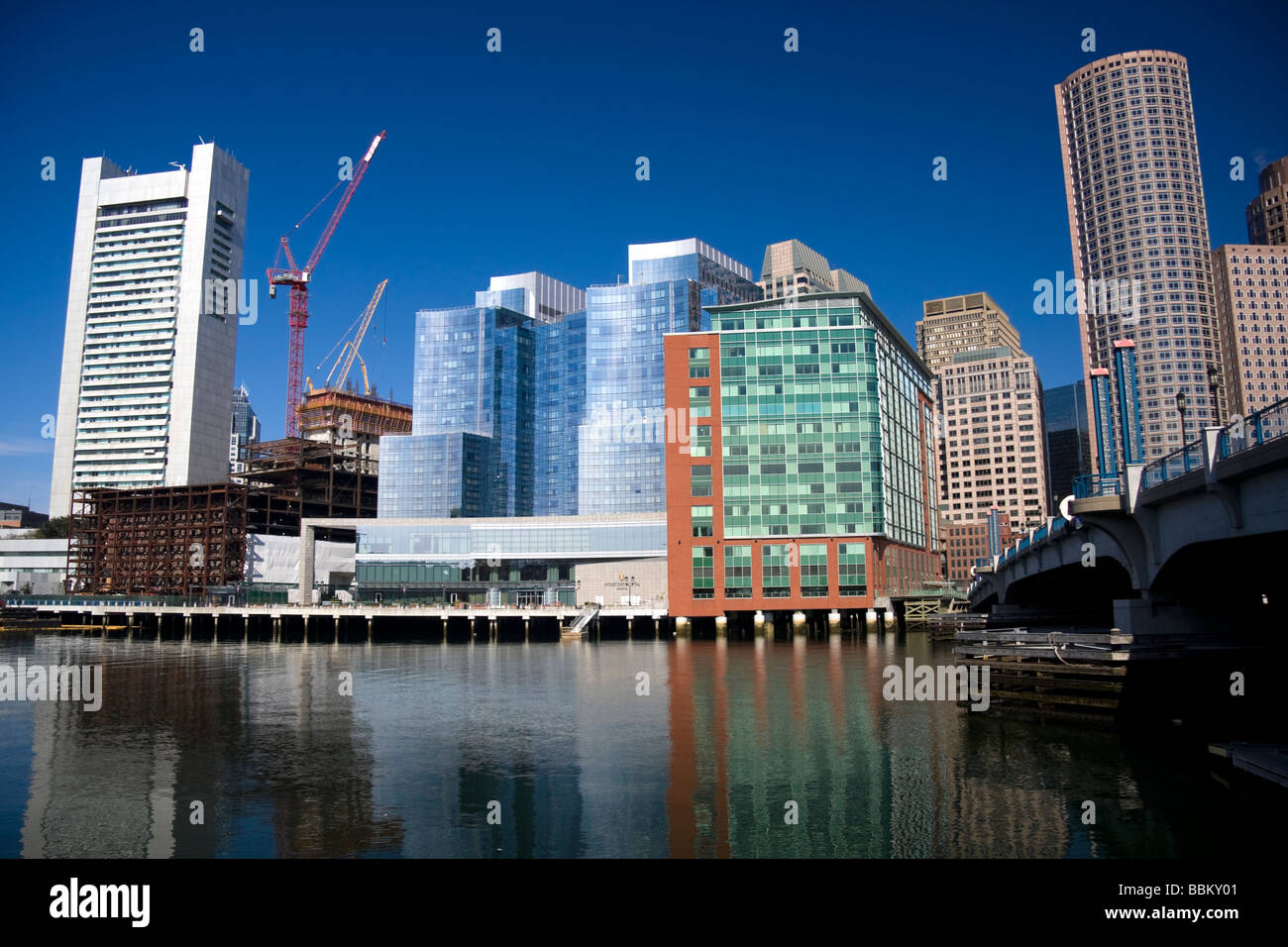 Boston Inner Harbor City Skyline taken across Fort Point Channel Stock ...