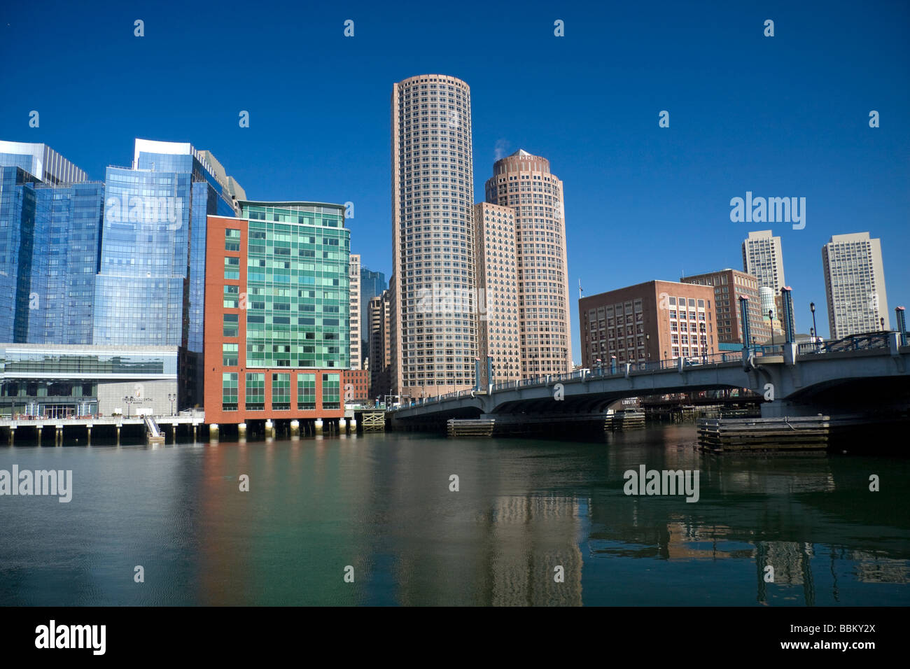 Boston Inner Harbor City Skyline taken across Fort Point Channel Stock ...