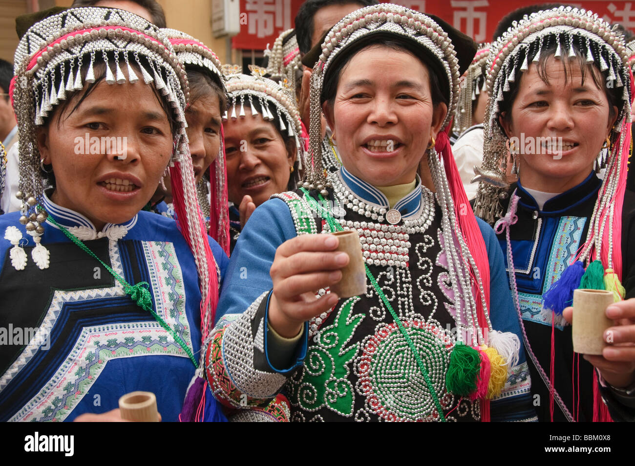 Hani Akha women singing a toast at the Long Table Festival in Yuanyang ...