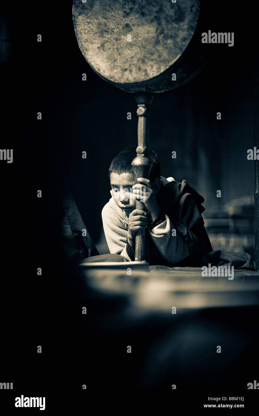 Lamayuru Monastery, Ladakh, India; Novice monk sitting in classroom ...
