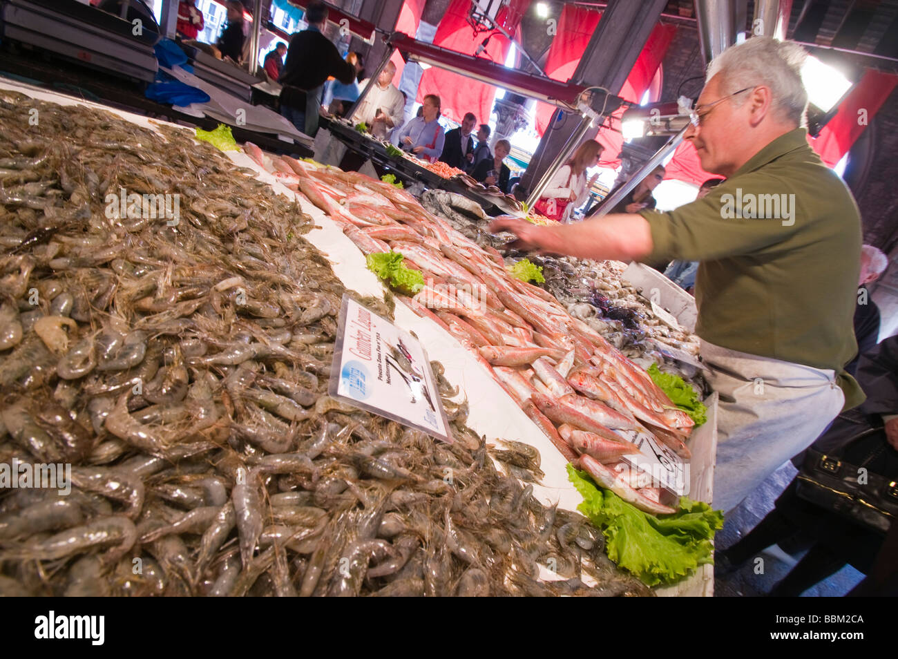 Prawns on sale at the Pescheria Rialto fish market San Polo Venice ...