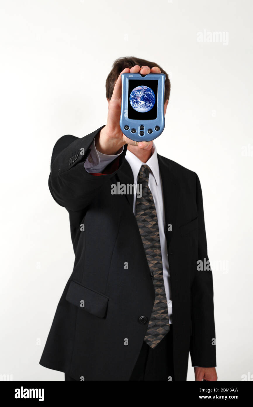 Business man with personal data device displaying Stock Photo - Alamy