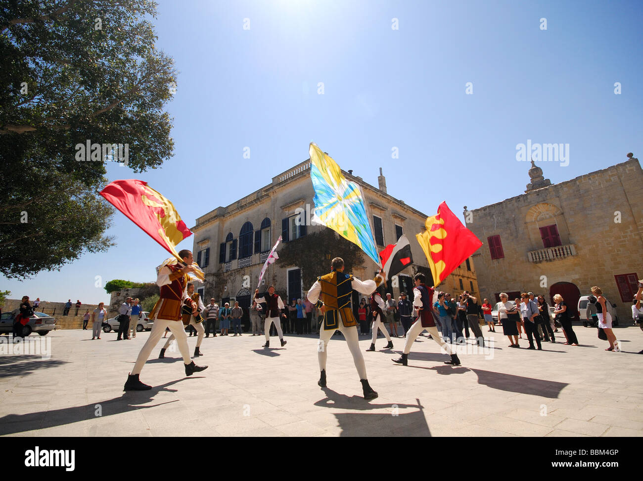 MALTA. Traditional flag throwing display in Mdina. 2009 Stock Photo - Alamy
