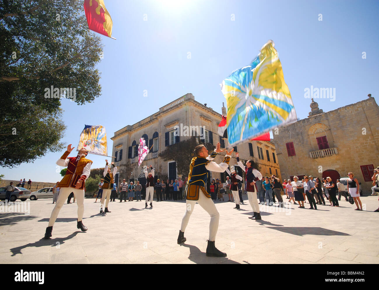 MALTA. Traditional flag throwing display in Mdina. 2009 Stock Photo - Alamy