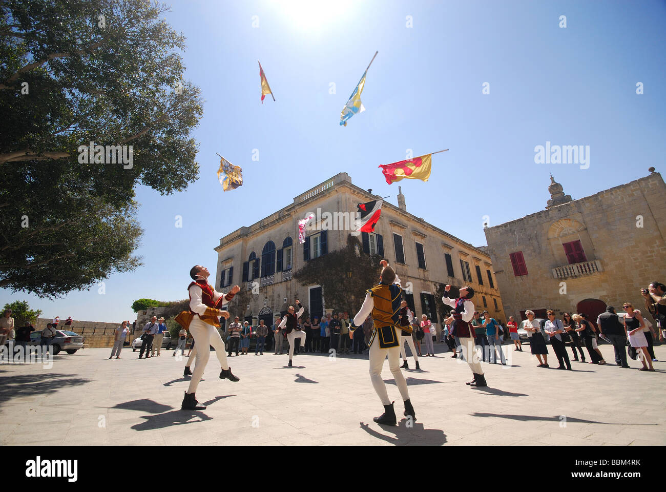 MALTA. Traditional flag throwing display in Mdina. 2009 Stock Photo - Alamy