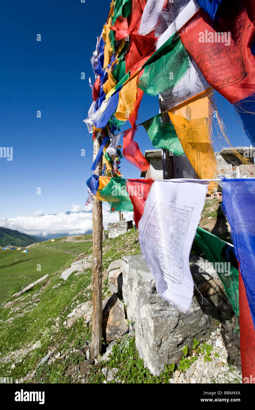 Prayer flags. Rohtang Pass (3978m).Manali-Leh road.Himachal Pradesh ...