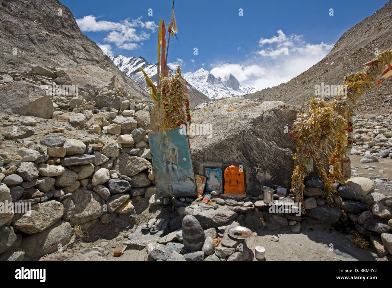Shiva shrine. Gaumukh glacier.The source of the ganges river. Gangotri ...