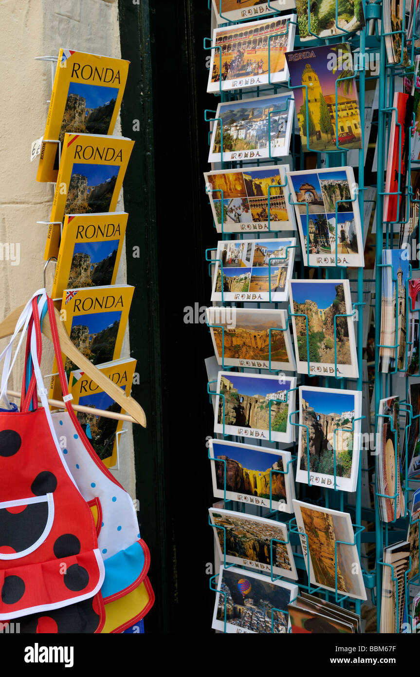 Shop display of guide books and postcards Ronda Spain Stock Photo - Alamy