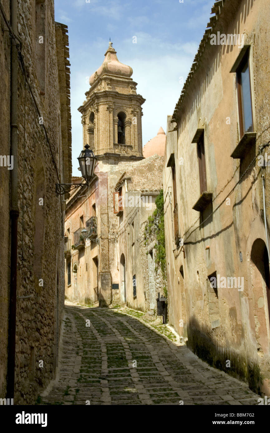 Narrow stone passage steeple Erice Sicily Italy Stock Photo - Alamy