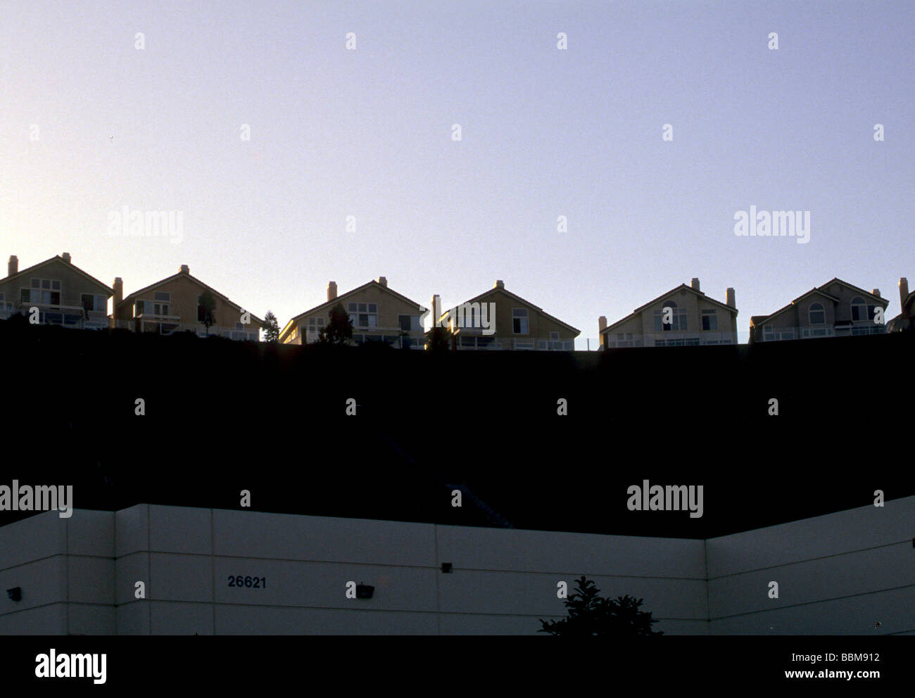 row house urban tract California hill silhouette residence home build ...