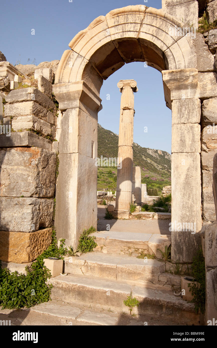 Ruins and columns at the ancient city of Ephesus in Turkey Stock Photo ...