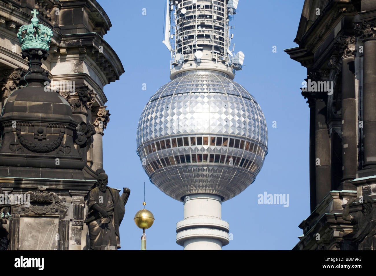 Cupola of the television tower behind the Berlin Cathedral at the ...