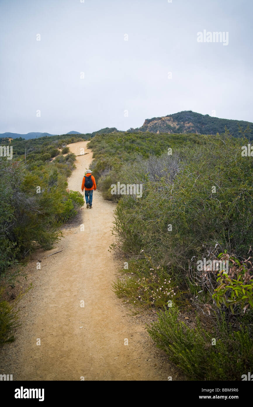 Hiker on the Backbone Trail in the Santa Monica Mountains Stock Photo ...