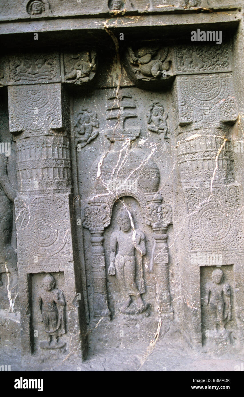 Gandharvas showering flowers on Lord Vishnu at Ellora, Aurangabad ...