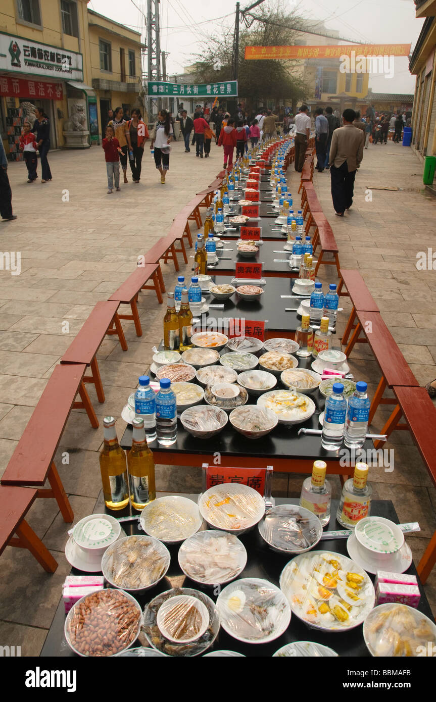table set for the whole town at the Hani hill tribe Long Table Festival ...